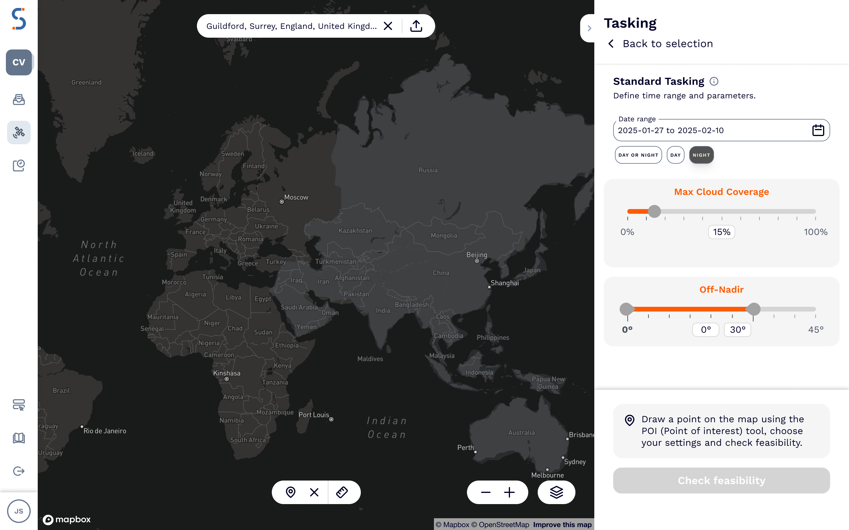 SatVu web application - geographical access visualised.