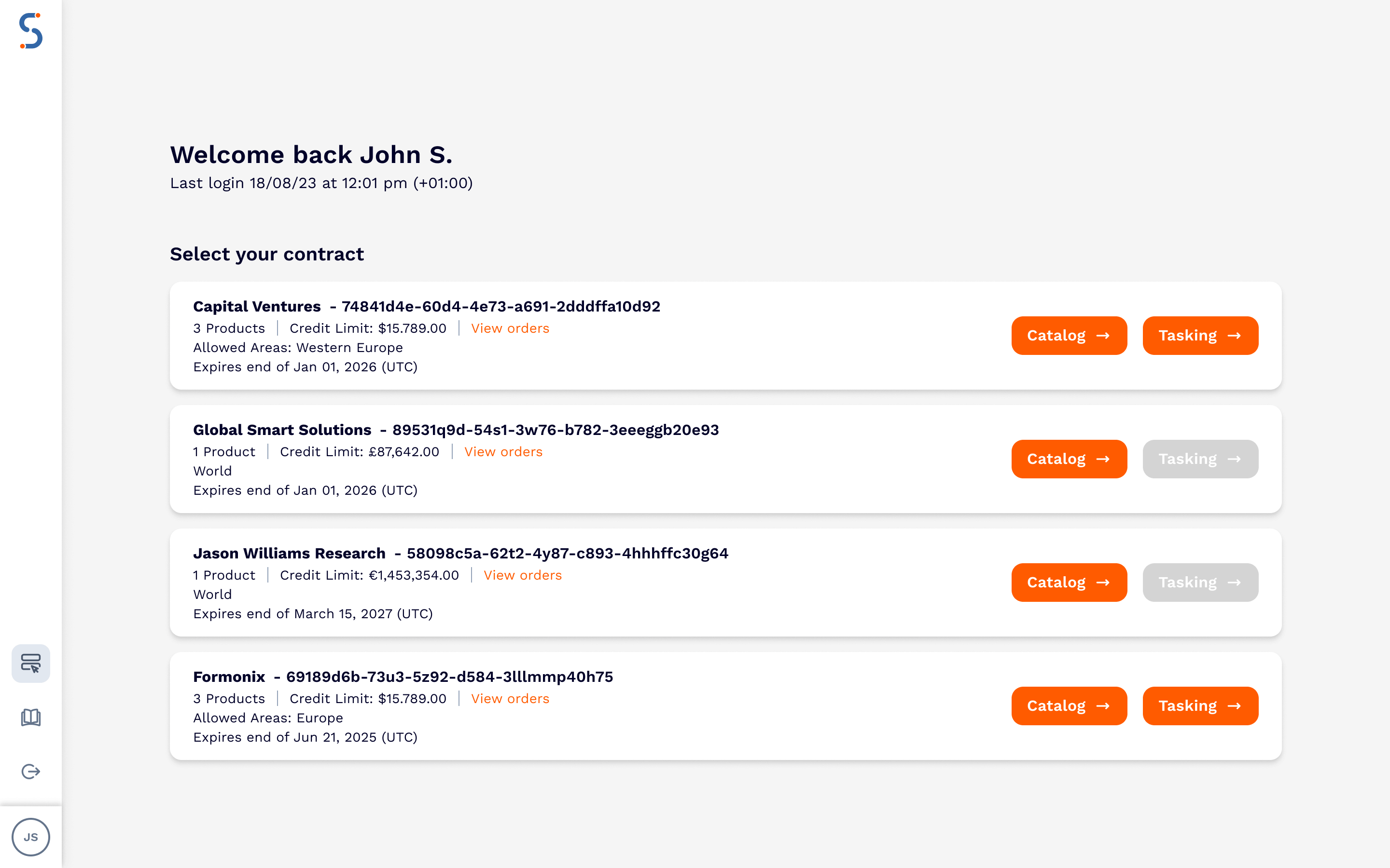 SatVu web application - contract selection dashboard.
