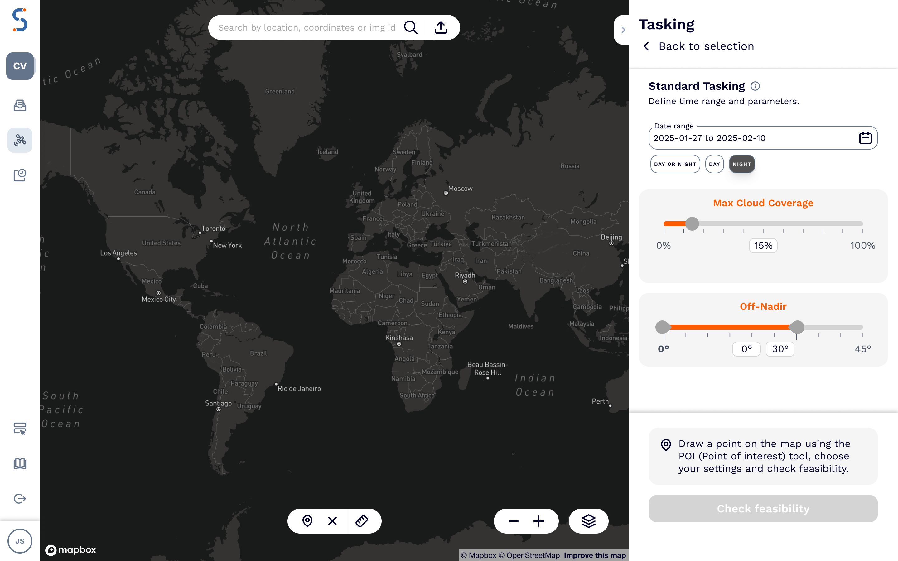 SatVu web application - Tasking interface.