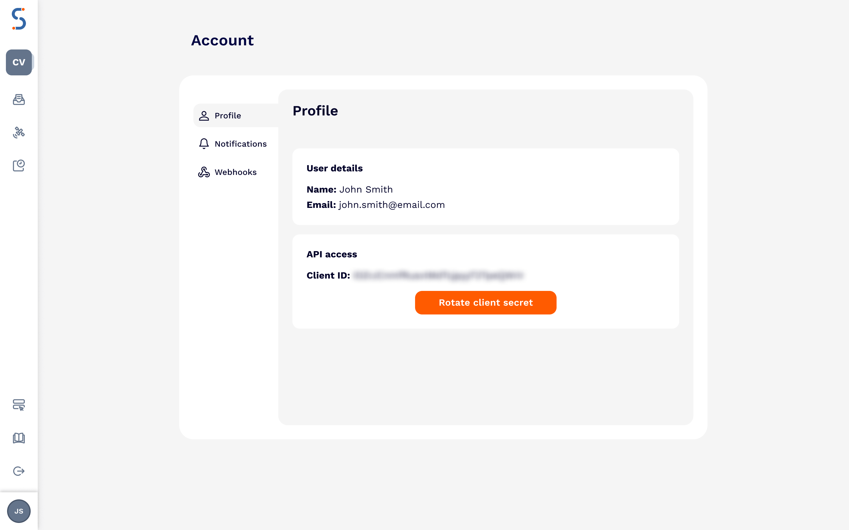 SatVu web application - profile page.
