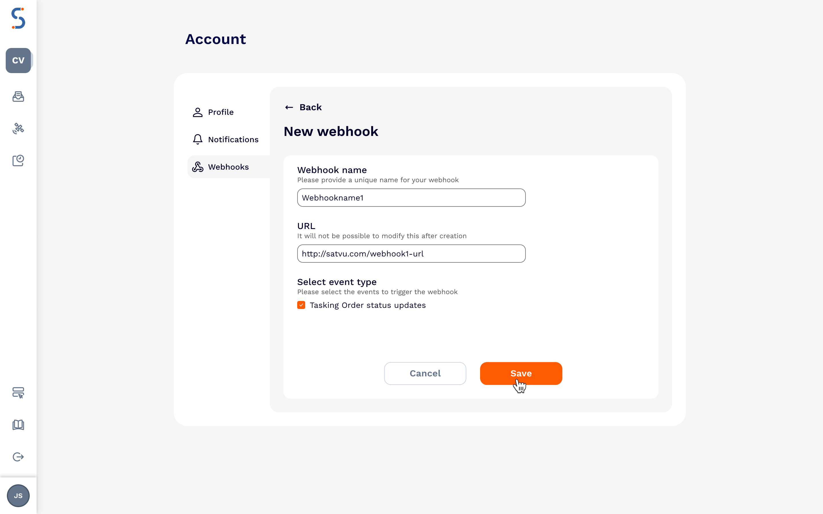Webhook creation flow.